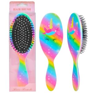 kids hair brush girls, toddler wet dry detangling hair brush for curly thick hair pain-free comb girls kids women unicorn mermaid