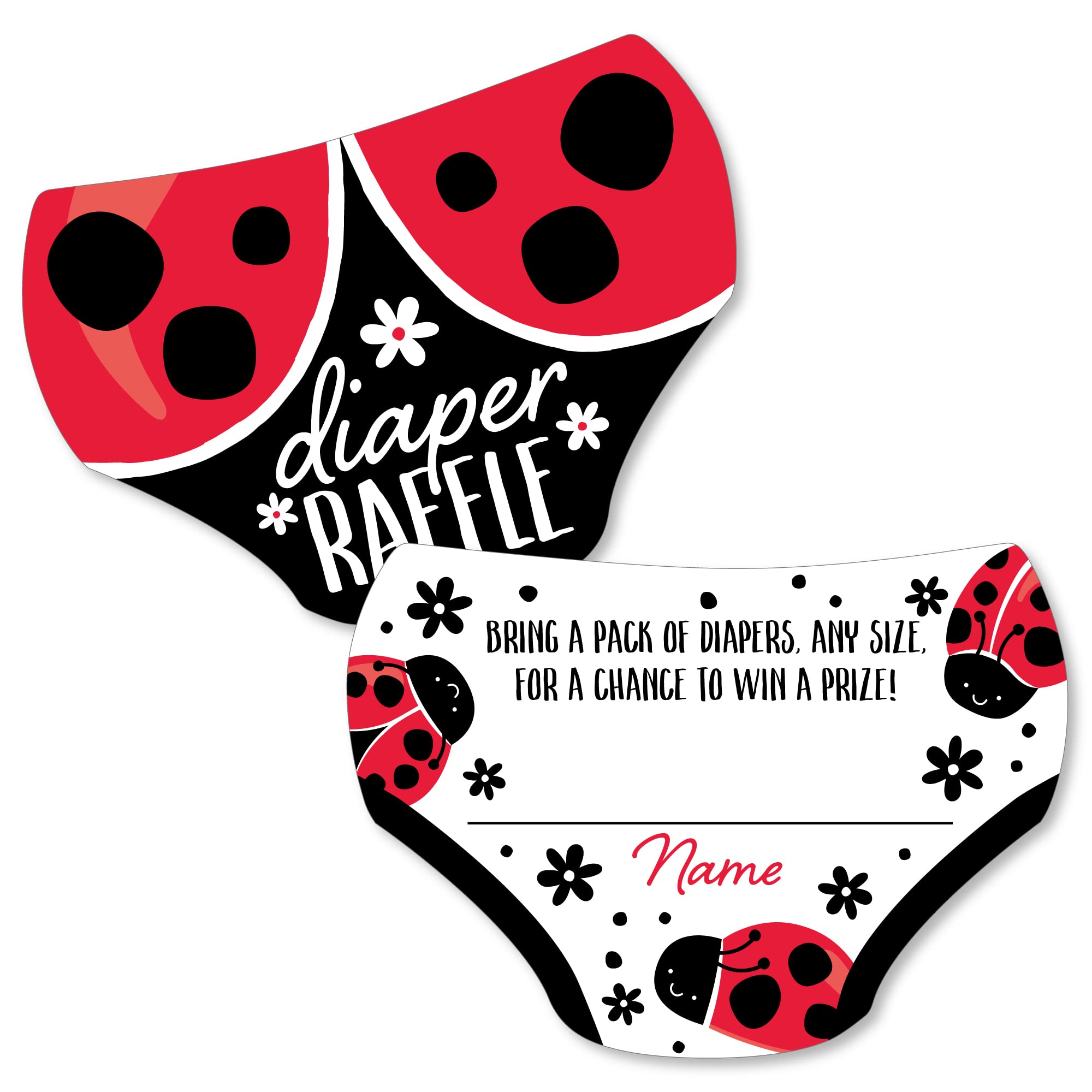 Big Dot of Happiness Happy Little Ladybug - Diaper Shaped Raffle Ticket Inserts - Baby Shower Activities - Diaper Raffle Game - Set of 24