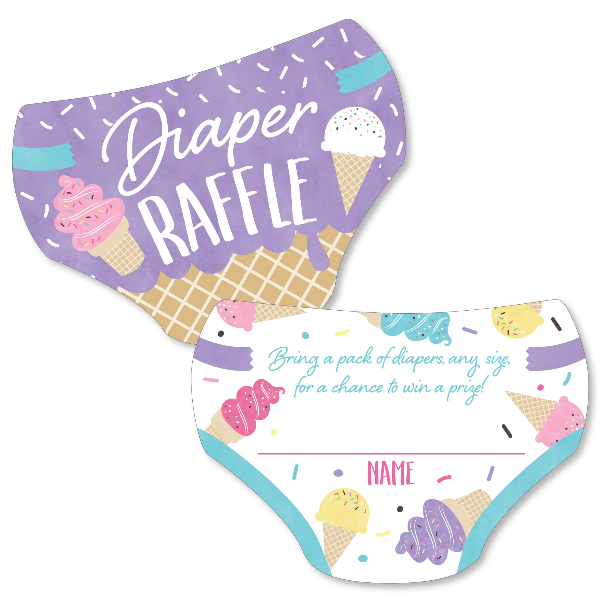 Big Dot of Happiness Scoop Up the Fun - Ice Cream - Diaper Shaped Raffle Ticket Inserts - Sprinkles Baby Shower Activities - Diaper Raffle Game - Set of 24