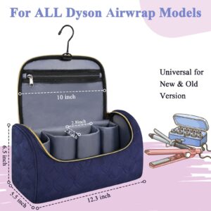 Mancro Padded Travel Case Compatible with Dyson Airwrap Complete Styler and Attachments, Portable Storage Bag with Metal Hanging Hook for Airwrap All Models, Long Barrel, Hair Curler Accessories, Blue