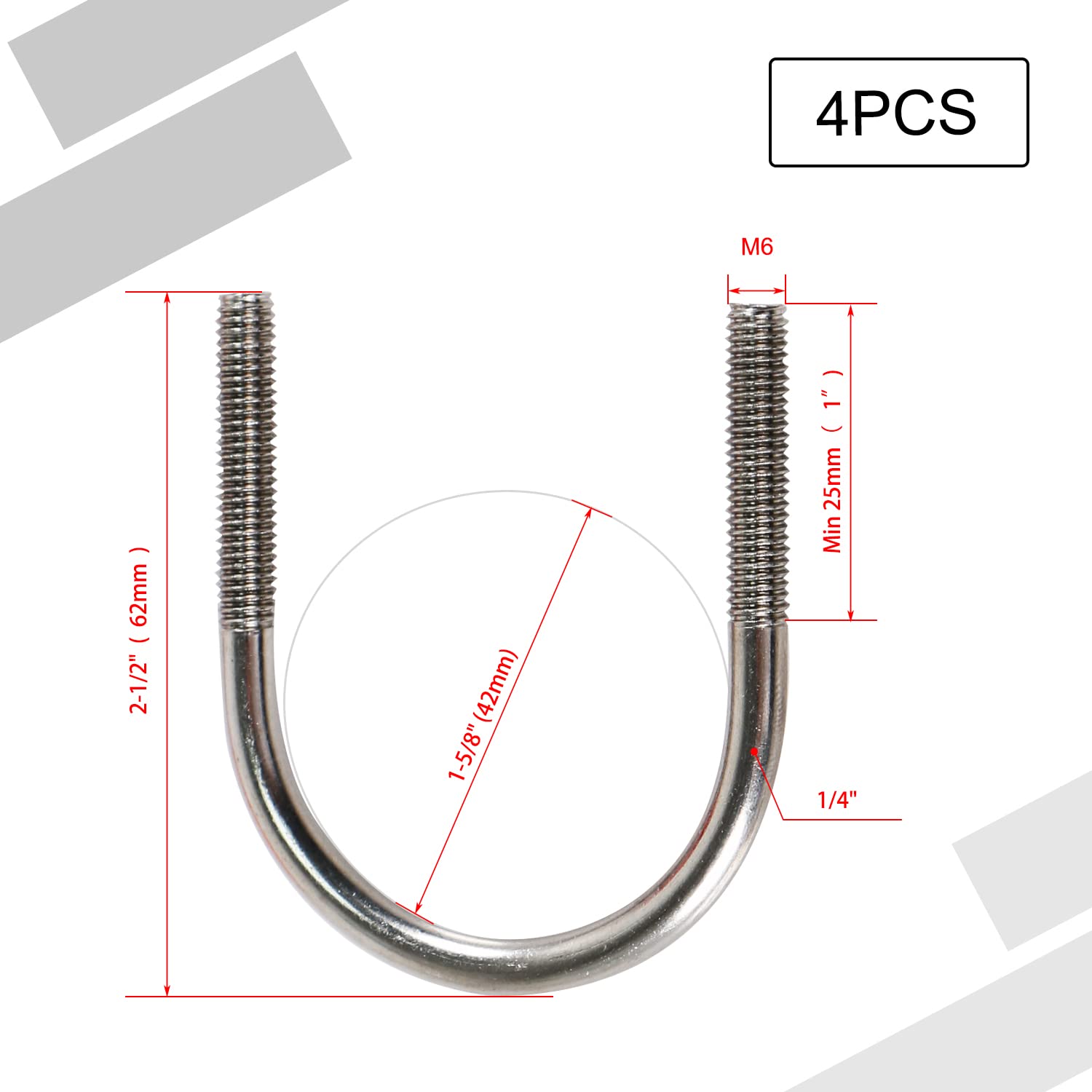 Aopin Stainless Steel U-Bolt 1/4"(D) x 1-5/8"(W) X 2-1/2"(L) Steel Antenna Clamps Boat Trailer Replacement U-Bolt with Accessories Nut, Baffle, Spring Release Washer.4Pcs