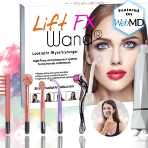 Lift Wand FX Premium High Frequency Wand w/ 5 Attachments Includes 0.3mm Micro-Needle Roller High Frequency Facial Device| Anti-Aging Skin Tightening Facial Wand 20 Watts