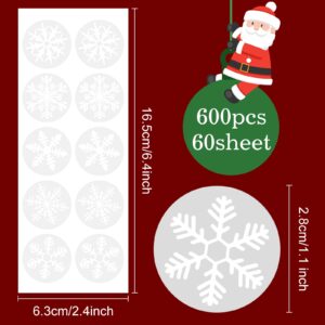 600 Pieces Christmas Envelope Seal Stickers Christmas Wall Stickers Window Clings Snowflake Stickers Self-Adhesive Universal Sealing Stickers, Gift Boxes Stickers Label Stickers (White)