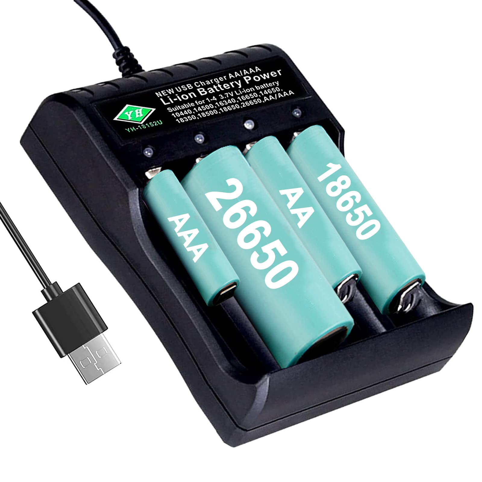 3.7v 18650 Battery Charger 3.7V Lithium ion Battery Charger for 18650 18500 26650 18350 16340 Battery ; AA AAA Battery Charger for 1.2V Ni-MH Ni-Cd AA AAA Battery(no Battery)