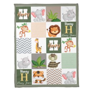 zocoshi monogram personalized baby blankets, custom baby blanket for boy - baby blankets with name for boys, best gift for baby, newborn monogram flush fleece (30x40) (wild animals 10)