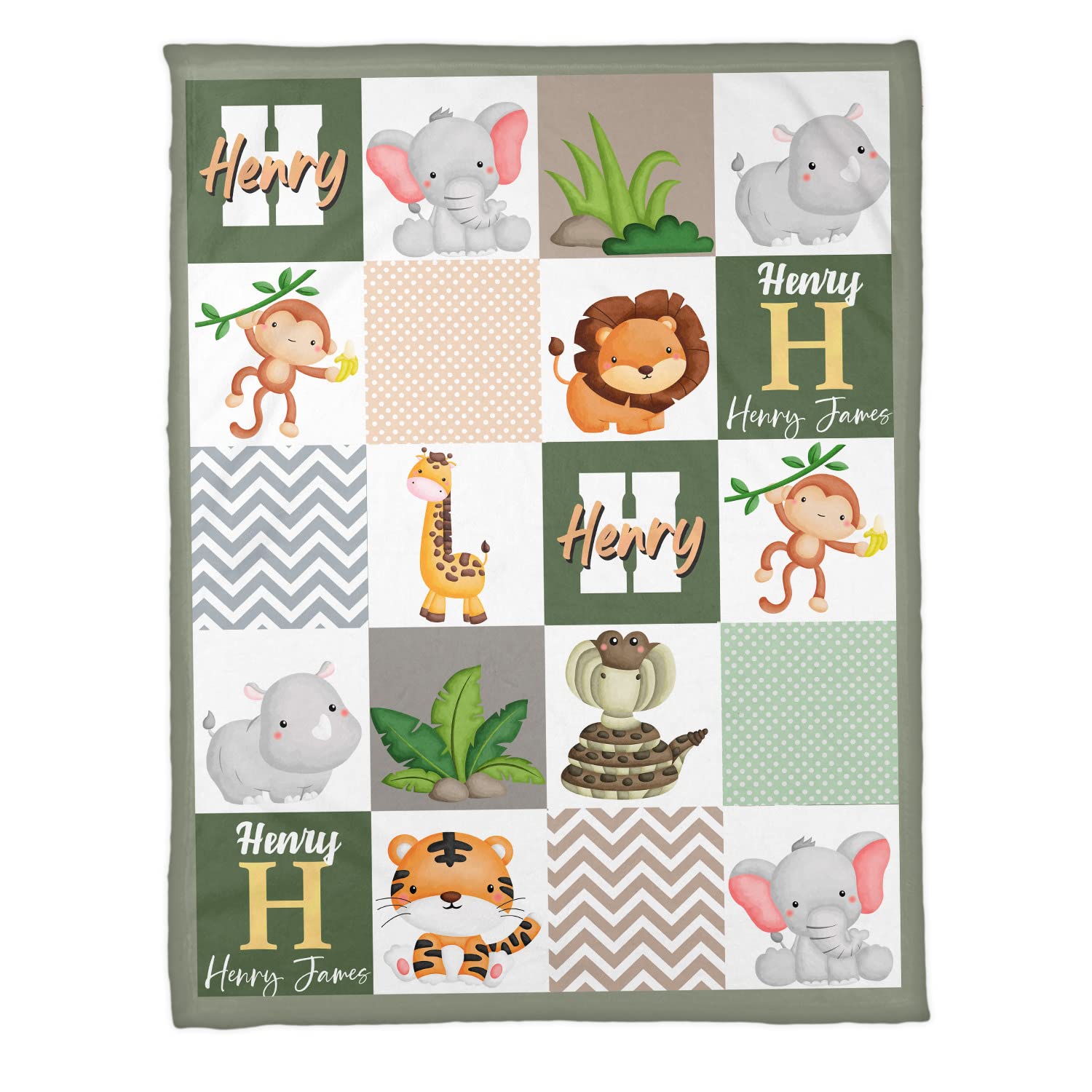 Zocoshi Monogram Personalized Baby Blankets, Custom Baby Blanket for Boy - Baby Blankets with Name for Boys, Best Gift for Baby, Newborn Monogram Flush Fleece (30x40) (Wild Animals 10)