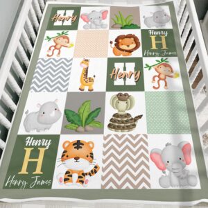 Zocoshi Monogram Personalized Baby Blankets, Custom Baby Blanket for Boy - Baby Blankets with Name for Boys, Best Gift for Baby, Newborn Monogram Flush Fleece (30x40) (Wild Animals 10)