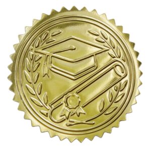 embossed graduation cap gold certificate seals diplomas gold foil seals, 2”,100 count