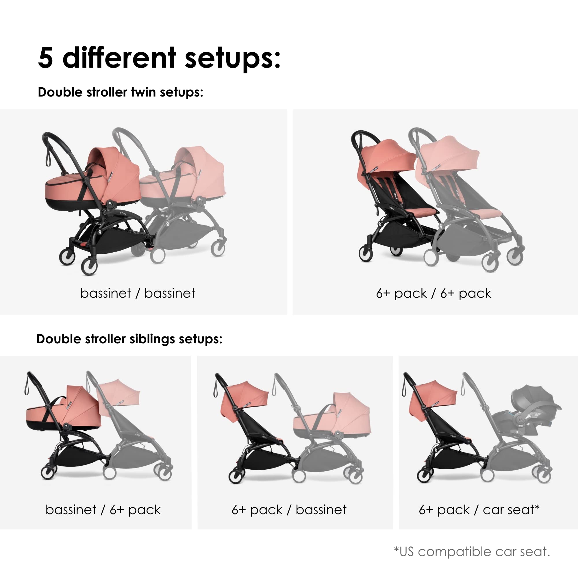 BABYZEN YOYO Connect, Black - Turn Your YOYO2 Stroller into a Double Stroller - Still Compact & Easy to Maneuver