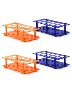 qwork plastic test tube rack, 4 pack centrifuge tube rack laboratory holder for 10ml / 15ml / 50ml, 2 blue and 2 orange