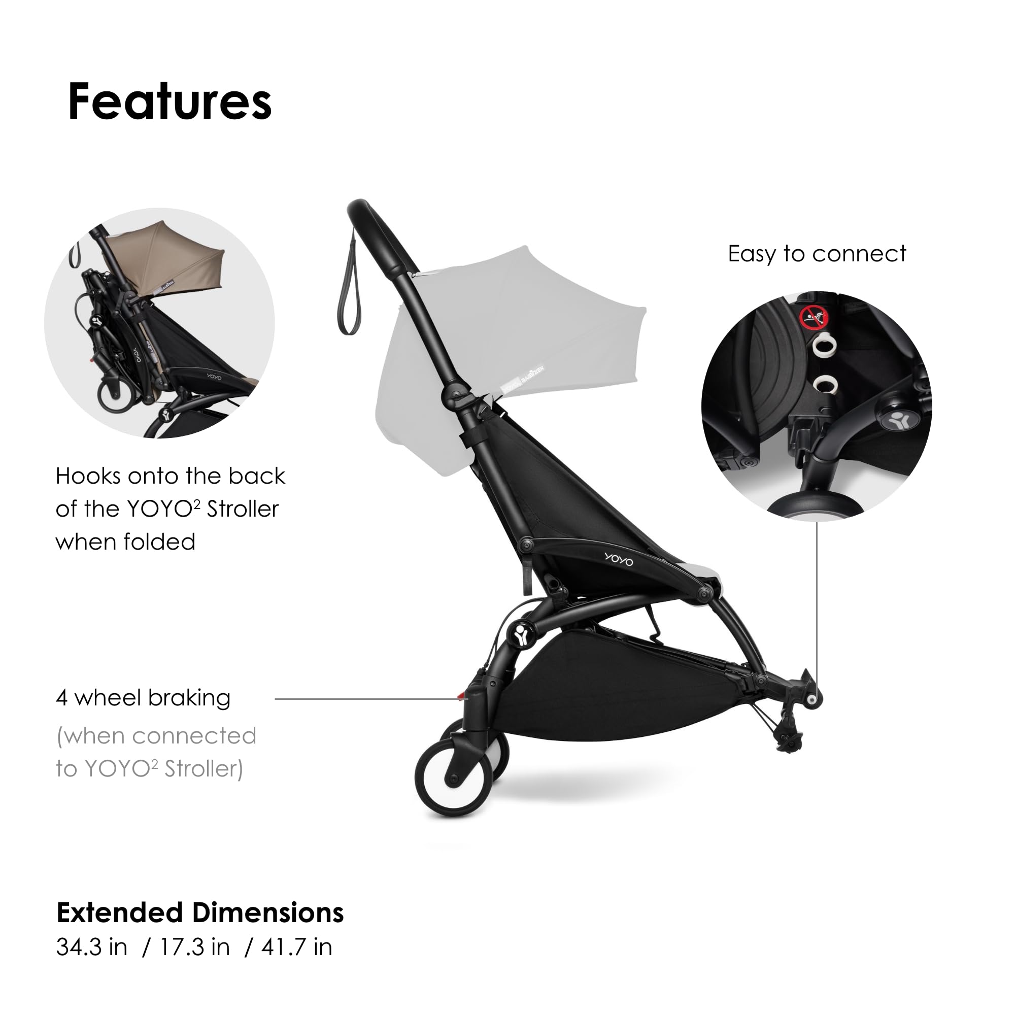 BABYZEN YOYO Connect, Black - Turn Your YOYO2 Stroller into a Double Stroller - Still Compact & Easy to Maneuver