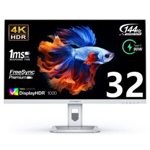 innocn 32" mini led 4k uhd 3840 x 2160 computer gaming monitor 144hz 1ms ips hdr1000 hdmi 2.1 monitor, 99% dci-p3, usb type-c connectivity, pivot/height adjustable stand - 32m2v