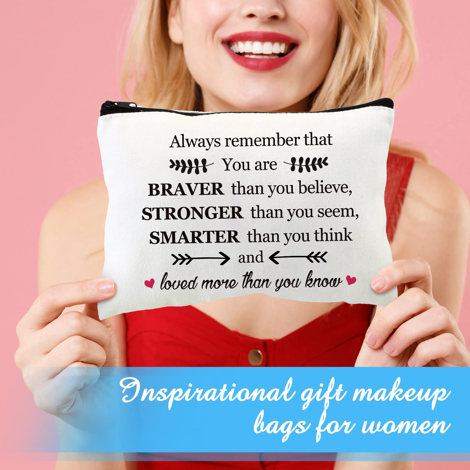 Saintrygo 14 Pieces Inspirational Gifts for Women Positive Makeup Bags Christmas Thanksgiving Always Remember You Are Braver Than You Think Encouragement Birthday Friendship Gift for Friend Mom Sister