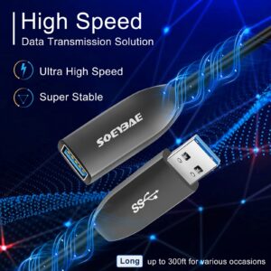 SOEYBAE USB 3.0 Extension Cable 50ft/15m, USB 3.0 Fiber Optical Cable A-Male to A-Female High Speed 5Gbps Data Transfer Extender Cord, Compatible with USB 2.0