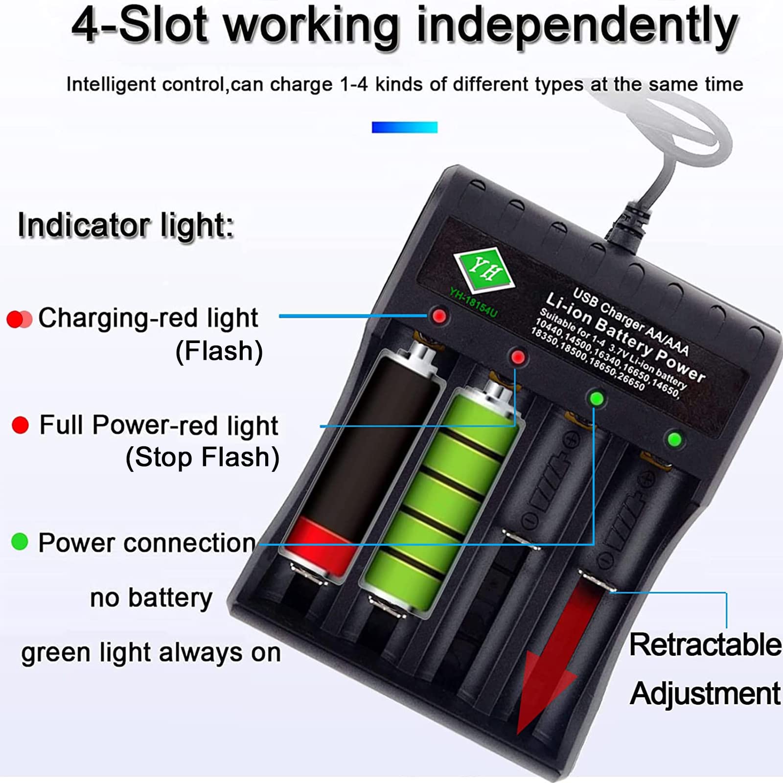 3.7v 18650 Battery Charger 3.7V Lithium ion Battery Charger for 18650 18500 26650 18350 16340 Battery ; AA AAA Battery Charger for 1.2V Ni-MH Ni-Cd AA AAA Battery(no Battery)