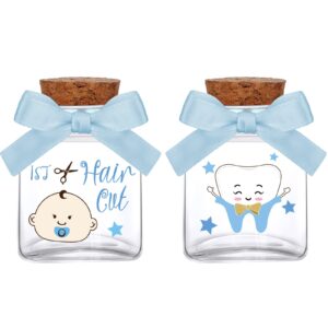 eaasty 2 pieces baby keepsake box glass baby tooth box baby memory box first curl baby teeth keepsake box first haircut keepsake holder for boys and girls (blue, boy style)