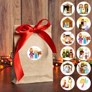 480 Pieces Religious Christmas Candy Favor Stickers Religious Stickers Christian Prayer Faith Stickers Christmas Stickers for Cards, 1.5 Inch Diameter (Cute Style)