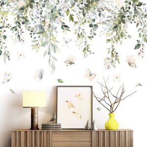 Hanging Green Leaves Wall Decals Elegant Plants Wall Stickers DIY Vinyl Peel and Stick Butterfly and Leaf Wall Art Murals for Kids Girls Bedroom Living Room Offices Nursery Closet Ceiling Vertex Line (B)