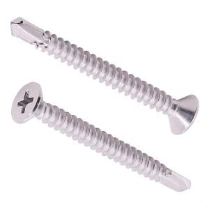 #10 x 1-1/2" flat head self drilling screws, 410 stainless steel, cross recessed countersunk head self drilling screws with self tapping screw thread, 50 pcs