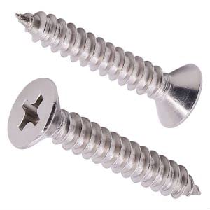 #8 x 7/8" flat head phillps drive self tapping screws, 304 stainless steel, cross recessed countersunk head wood screws, 100 pcs