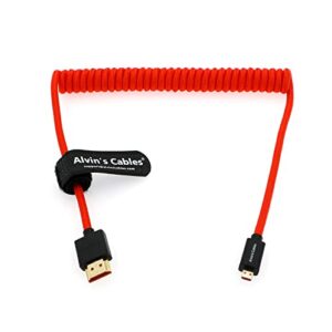 alvin's cables 8k 2.1 micro-hdmi to full hdmi braided coiled-cable for atomos-ninja-v 4k-60p record 48gbps hdmi for canon-r5c,r5,r6(18 to 28 inch)