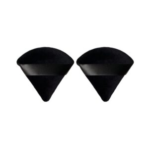 2 pieces powder puff, velour triangle powder puffs for face powder eyes contouring, soft makeup puff for mixed powder flawless loose powder cosmetic foundation makeup tool(black)