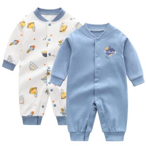 egaivtya newborn baby boys girl romper infant long sleeve one-piece outfits toddler button jumpsuits, 2 pack(blue set,6-12m)