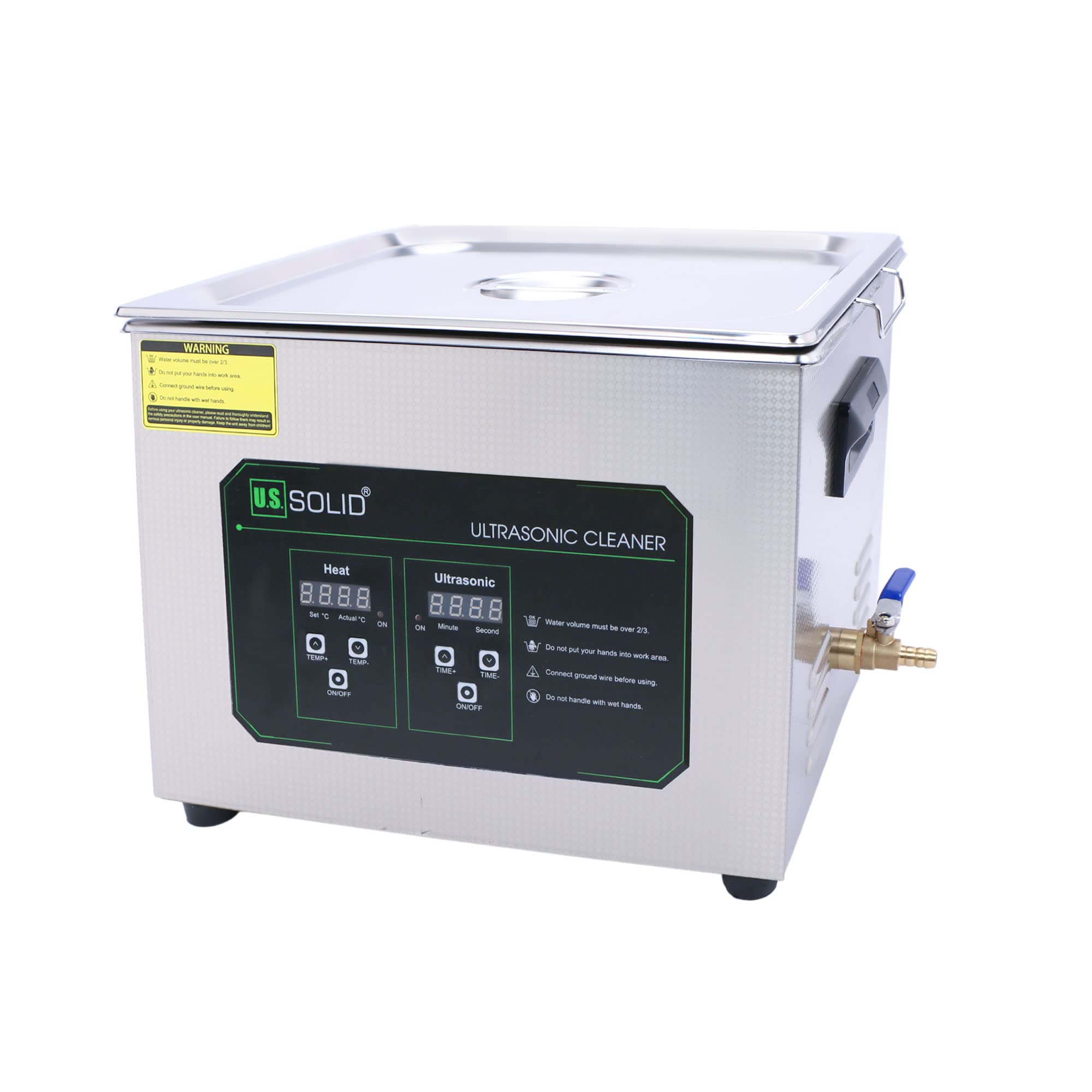 U.S. Solid Ultrasonic Cleaner, 40 KHz Stainless Steel Ultrasonic Cleaning Machine with Digital Timer and Heater for Industrial and Jewelry, 176?, FCC,CE,RoHS (15L)