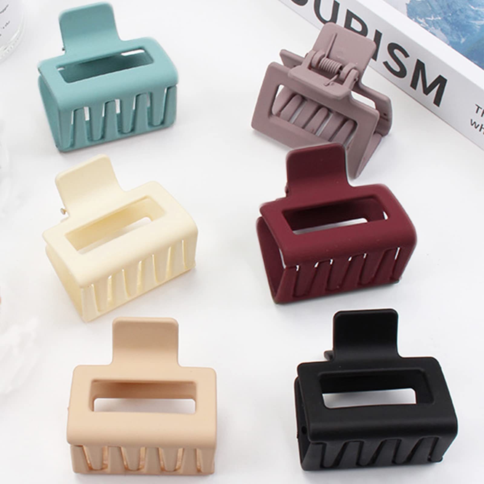 Hair Claw Clips for Women 2 Inch Matte Rectangular Small Claw Clips for Thick Thin Hair Cute Medium Square Claw Clips Sturdy Durable Strong Grip Non-slip Individually Packaged Gift for Women 6 Colors