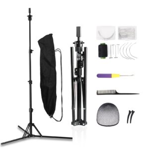 aimei 63 inch mannequin head stand,foldable wig stand tripod,metal adjustable wig head stand with set for wig making