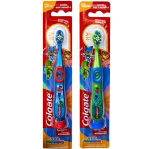 colgate pj masks toothbrush for toddlers & little children with suction cup, kids 2-5 years old, extra - pack of 2