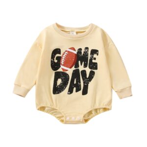 socutebabe baby boy girl fall cothes football sweatshirt romper long sleeve creweck onesie thanksgiving outfit (a game day beige,0-6 months)