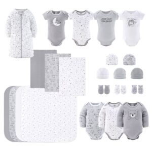 the peanutshell newborn clothes & accessories set - 23 piece layette gift set - fits newborn to 3 months - grey celestial & bear