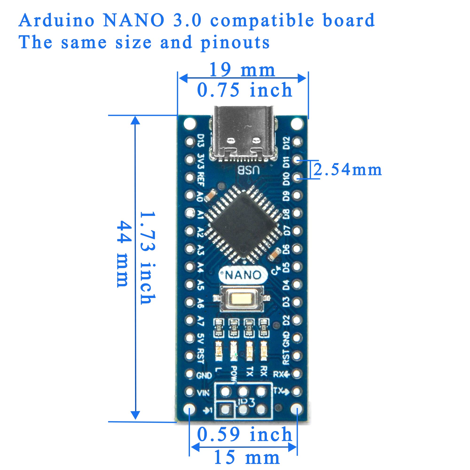 OSOYOO 3pcs LGT Nano for Arduino Nano Compatible with ATmega328p Chip Nano Board with USB-C Interface pin unsoldered