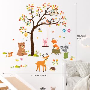 DECOWALL SG-2208 Tree and Animals Wall Decals Stickers Nursery Kids Autumn Bedroom d?cor Baby Room Forest Deer Woodland Fox playroom Jungle Living Classroom Squirrel Art Bear DIY owl Removable