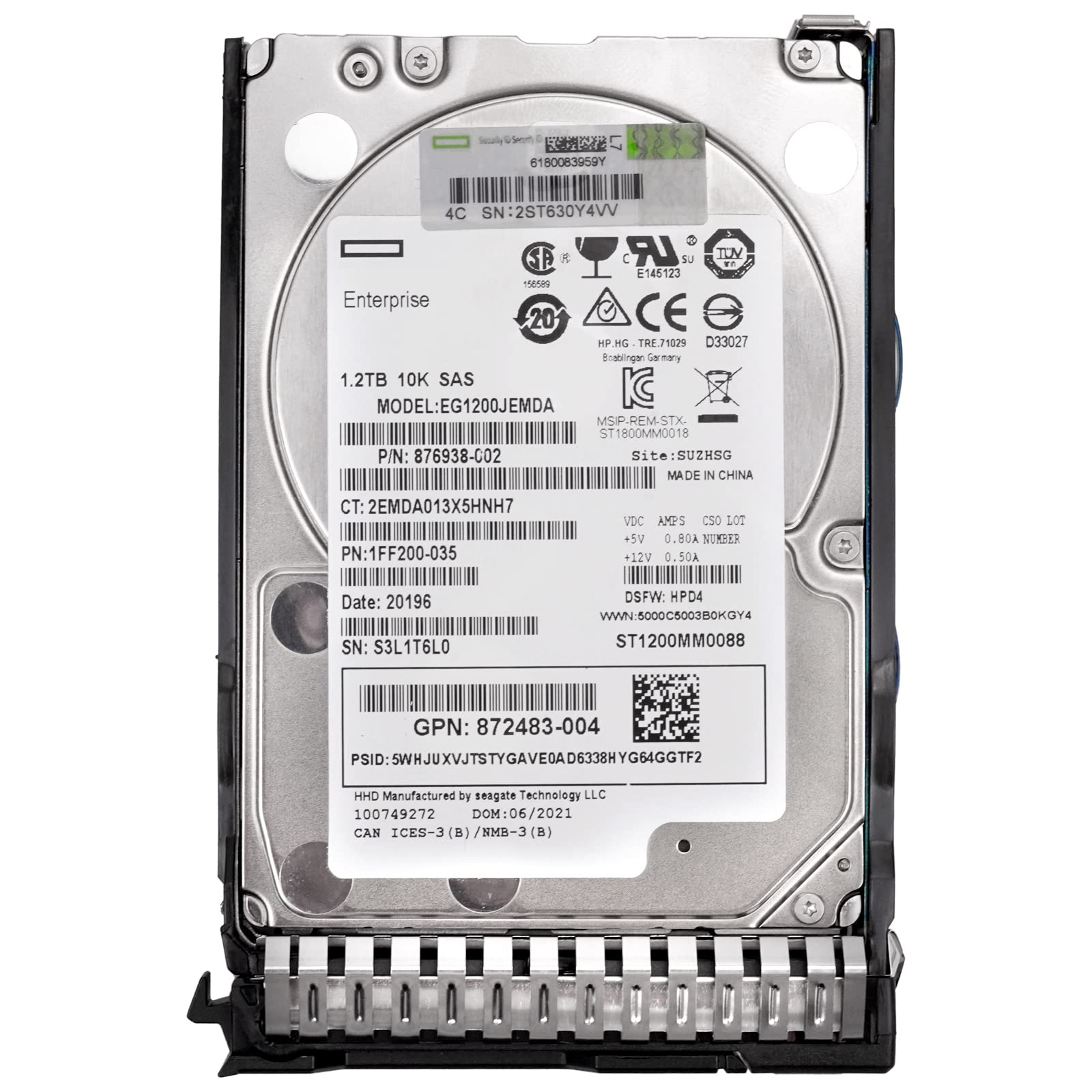 Enterprise Hard Drive Replacement for 872479-B21 Compatible with HPE 1.2TB 10K 12G SAS DS G9 G10 872737-001 876938-002（with Tray）