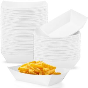 handepo 300 pieces food trays bulk disposable paper food boats hot dog serving trays white nacho trays for popcorn taco snack fast food carnivals festivals party favors supplies decorations（2lb）