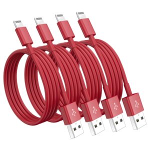 4 pack [apple mfi certified] apple charging cables 3ft, iphone chargers lightning cable 3 foot, fast iphone charging cord for iphone 14/14pro/13/13pro/12/11/11pro/11max/ x/xs/xr/xs max/8, ipad(red)