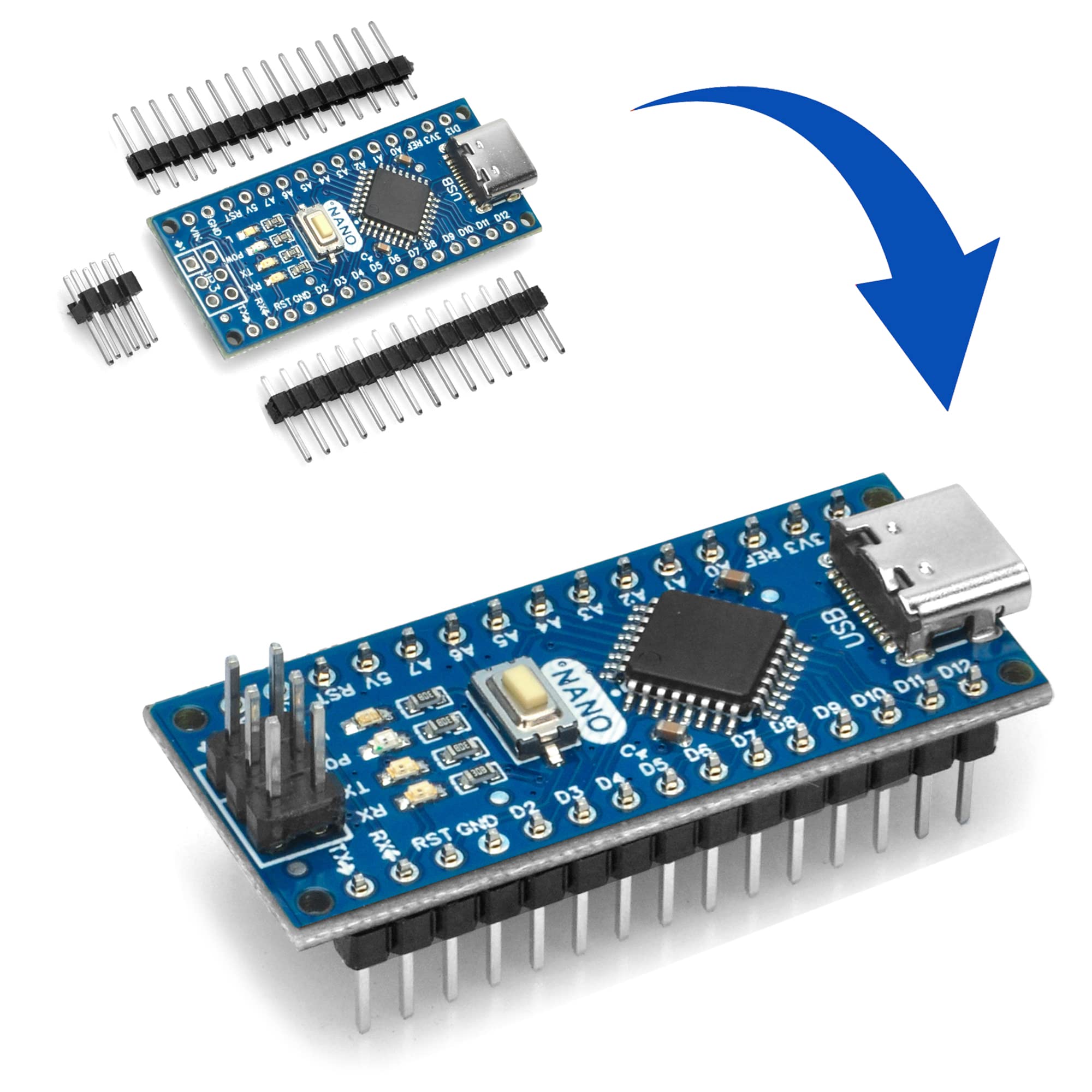 OSOYOO 3pcs LGT Nano for Arduino Nano Compatible with ATmega328p Chip Nano Board with USB-C Interface pin unsoldered