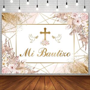 aibiin 7x5ft boho mi bautizo backdrop mexican baptism christening girl first holy communion party decorations bohemian pink floral pampas photography background newborn baby shower photo booth props