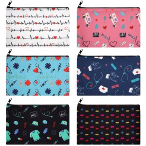 reginary 6 pcs nurse cosmetic bag bulk christmas nursing gifts for women nurse pouch bags makeup bag travel organizer zipper pouch xmas birthday gift for nurse nursing school(bright style)