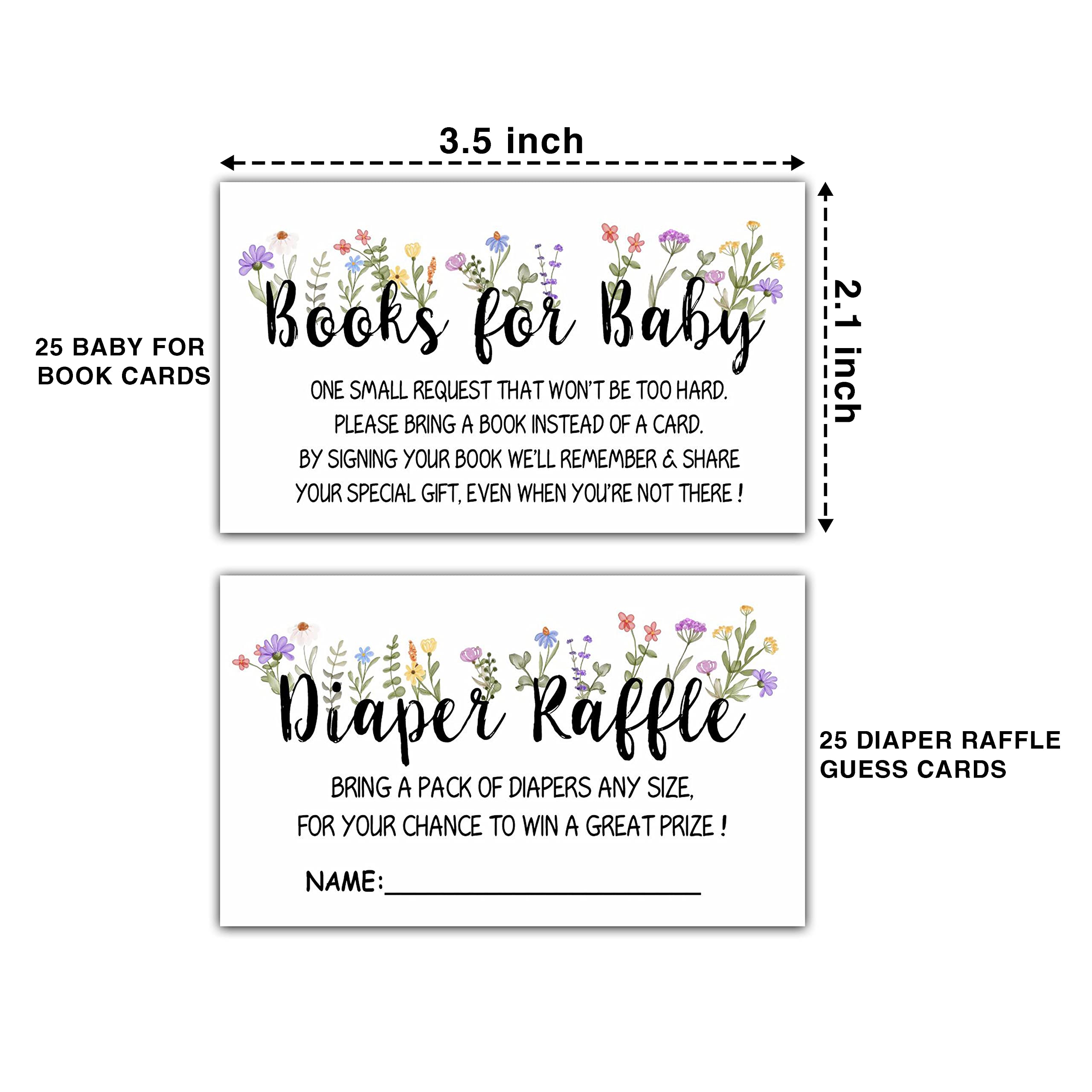 Baby Shower Invitation Kit, Diaper Raffle Games, Books For Baby, Greenery Boho Floral Baby Gender Reveal Fill In Invites Cards, Each Design 25 Cards & 25 Envelopes （A Total of 100 set）- BABYSET-013