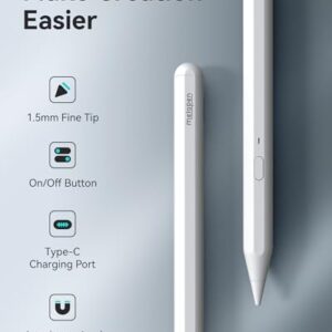 Metapen A11 Pencil for iPad 2018-2024, Faster Charge Pen for Apple iPad, Stylus Pen for iPad Air 3/4/5/M2, iPad Mini 5/6, iPad 6/7/8/9/10, iPad Pro 11"/12.9"/M4/Tilt sensitivity/Quick Button/Bluetooth