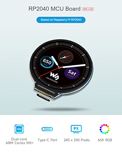 Waveshare RP2040 MCU Board with 1.28inch Round LCD Accelerometer and Gyroscope Sensor