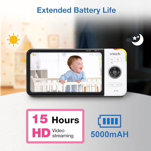 VTech VM928HD 5” 720p HD Display, Super 110 Wide Angle View Baby Monitor, Remote Pan-Tilt-Zoom,Night Vision, Up to 1000ft Range, Temperature Sensor, 9 Soothing Sounds & Lullabies,2-way Talk, No WiFi