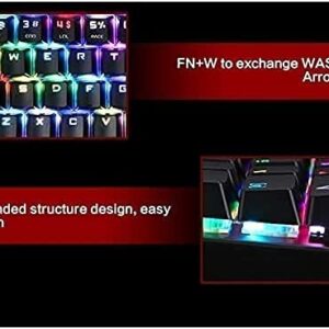 Feiyx Second Hand Wired Mechanical Keyboard 104 Keys RGB Blue Switch LED Backlit Anti-Ghosting Gaming Keyboard Premium,for Windows PC/MAC Games