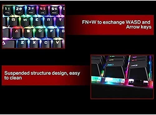 Feiyx Second Hand Wired Mechanical Keyboard 104 Keys RGB Blue Switch LED Backlit Anti-Ghosting Gaming Keyboard Premium,for Windows PC/MAC Games