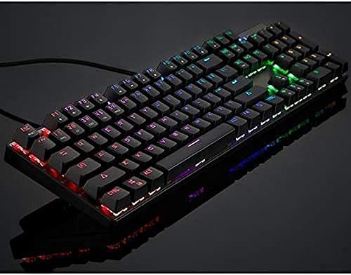 Feiyx Second Hand Wired Mechanical Keyboard 104 Keys RGB Blue Switch LED Backlit Anti-Ghosting Gaming Keyboard Premium,for Windows PC/MAC Games