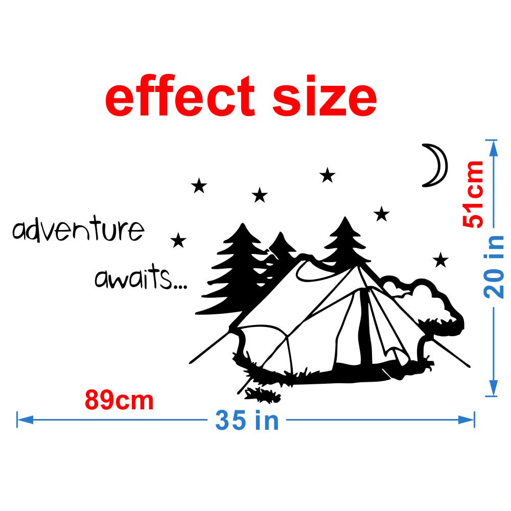 ANFRJJI Adventure Awaits Camping Wall Decal - Tent and Moonlight Sticker for RV and Club - PVC Wall Decor (Effect Size :35"x20"inch) (Black-JWH321-Camping)