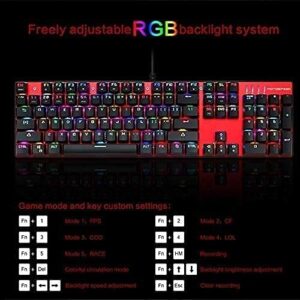 Feiyx Second Hand Wired Mechanical Keyboard 104 Keys RGB Blue Switch LED Backlit Anti-Ghosting Gaming Keyboard Premium,for Windows PC/MAC Games